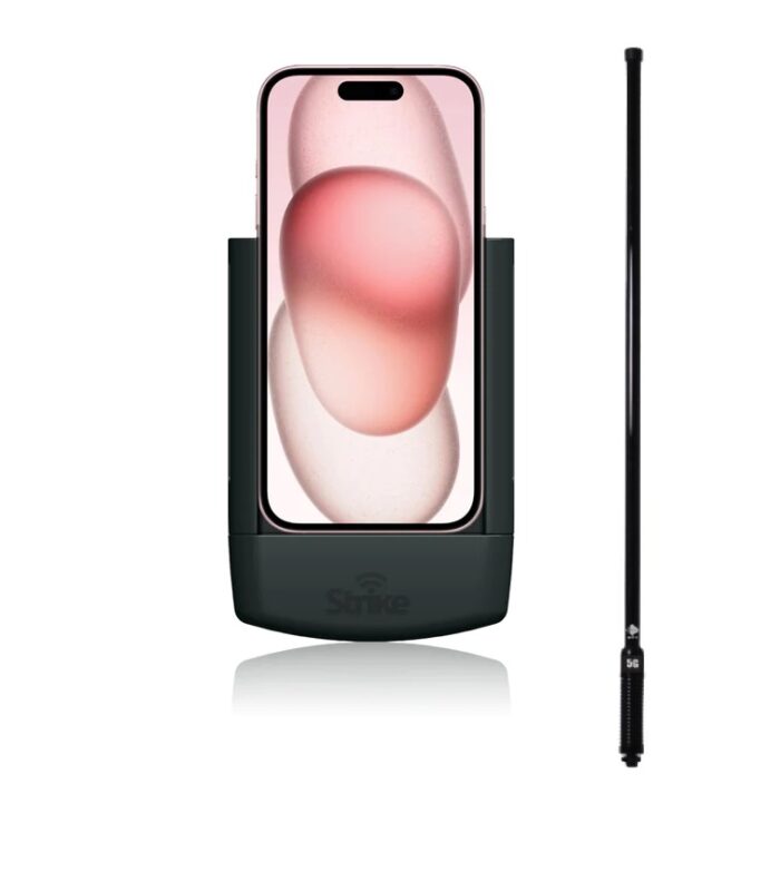 THFCOMMS | iPhone 15 car kit cradle + RFI CD8195 high gain antenna ...